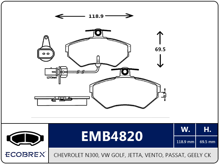 Pastilla de freno para HEVROLET N300, VW GOLF, JETTA, VENTO, PASSAT ...